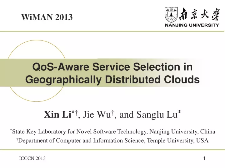 Ppt Qos Aware Service Selection In Geographically Distributed Clouds Powerpoint Presentation