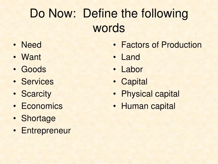 PPT - Do Now: Define the following words PowerPoint Presentation, free ...