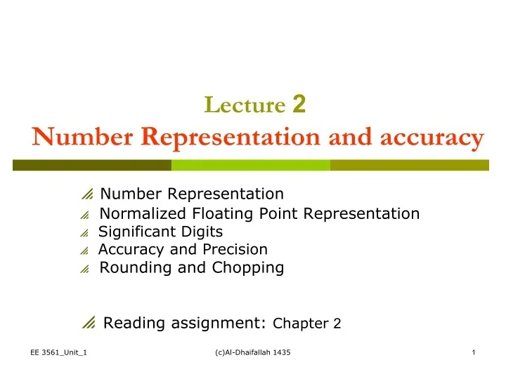 PPT - Lecture 2 Number Representation and accuracy PowerPoint ...