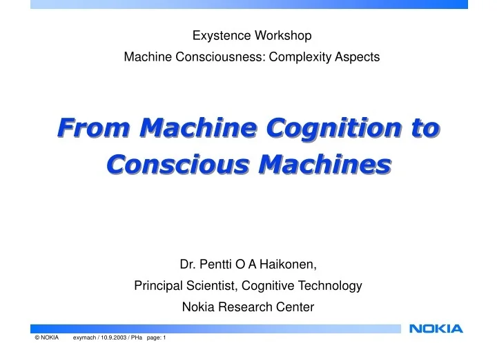 PPT - From Machine Cognition to Conscious Machines PowerPoint ...