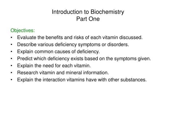 PPT - Introduction to Biochemistry Part One PowerPoint Presentation ...