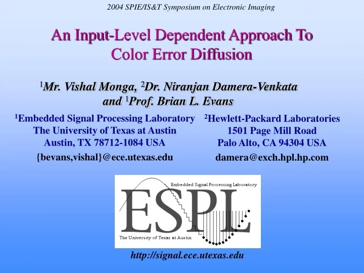 PPT - An Input-Level Dependent Approach To Color Error Diffusion ...