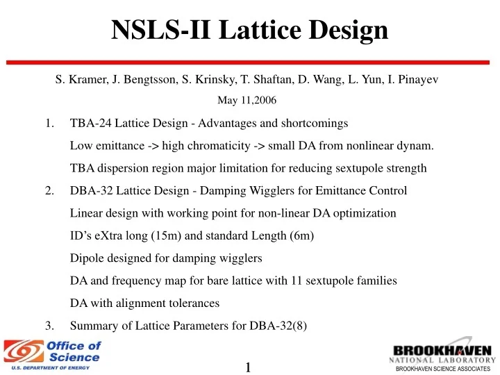 PPT - NSLS-II Lattice Design PowerPoint Presentation, free download ...
