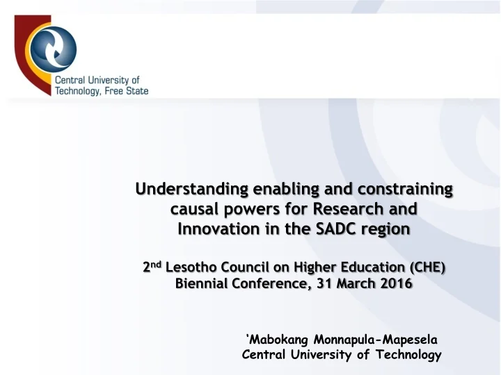 PPT - ‘Mabokang Monnapula-Mapesela Central University of Technology ...