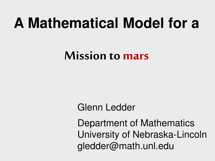 PPT - A Mathematical Model for a Mission to mars PowerPoint ...