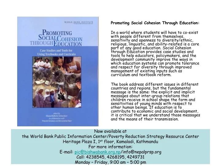 PPT - Promoting Social Cohesion Through Education: PowerPoint ...