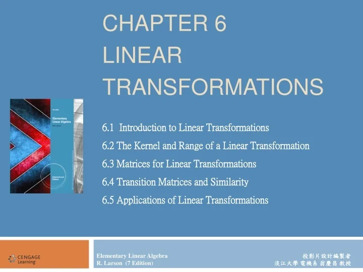 PPT - CHAPTER 6 LINEAR TRANSFORMATIONS PowerPoint Presentation, free ...