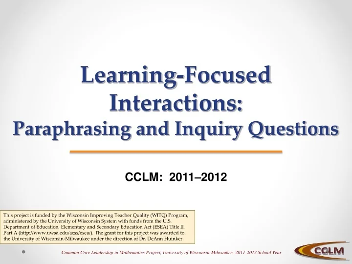 PPT - Learning-Focused Interactions: Paraphrasing and Inquiry Questions ...