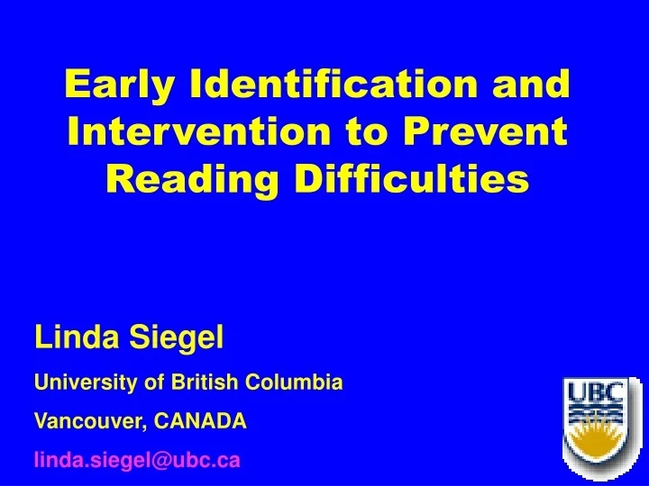 PPT - Early Identification and Intervention to Prevent Reading Difficulties PowerPoint ...