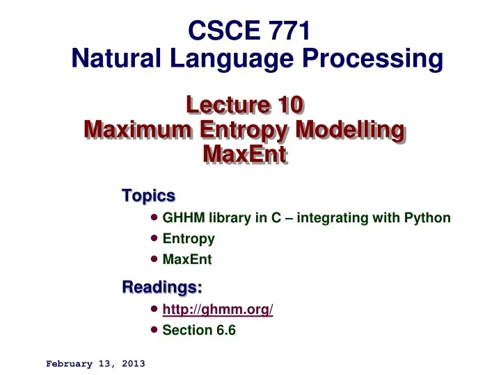 Ppt Lecture 10 Maximum Entropy Modelling Maxent Powerpoint
