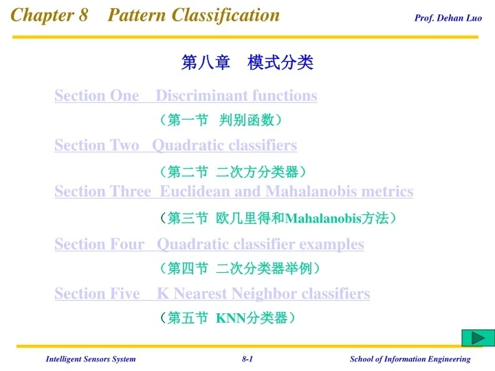PPT - Chapter 8 Pattern Classification Prof. Dehan Luo 第八章 模式分类 ...