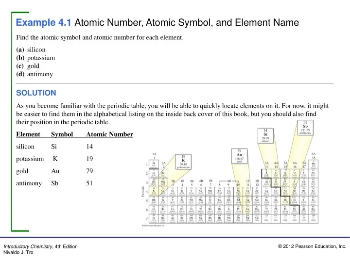 PPT - Example 4.1 Atomic Number, Atomic Symbol, and Element Name ...