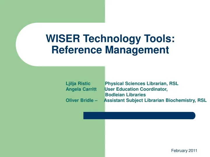 PPT - WISER Technology Tools: Reference Management PowerPoint ...
