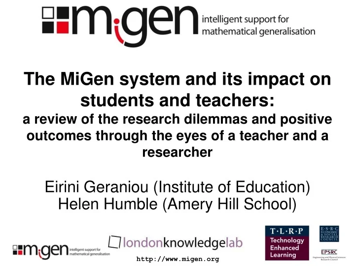 PPT - OUTLINE Rationale of the MiGen project (5 mins ) What is the ...