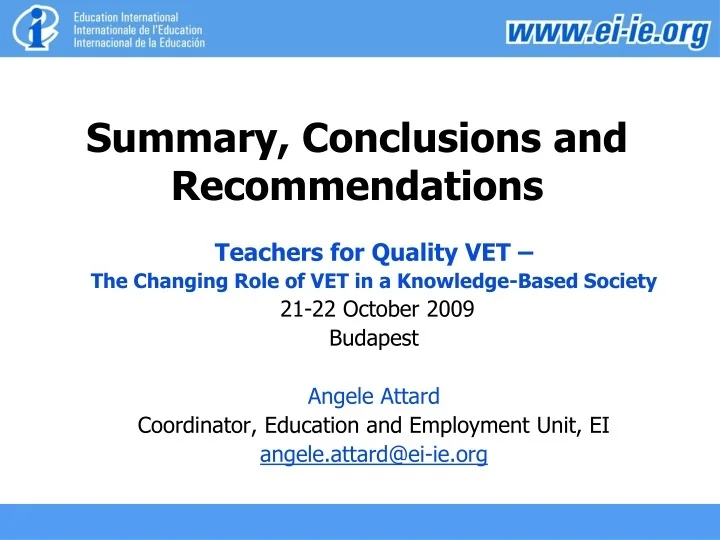 PPT - Summary, Conclusions and Recommendations PowerPoint Presentation ...