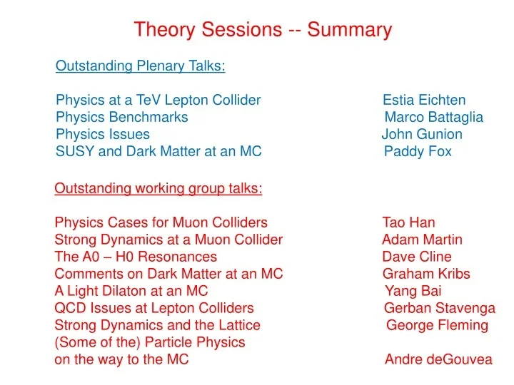PPT - Theory Sessions -- Summary PowerPoint Presentation, free download ...
