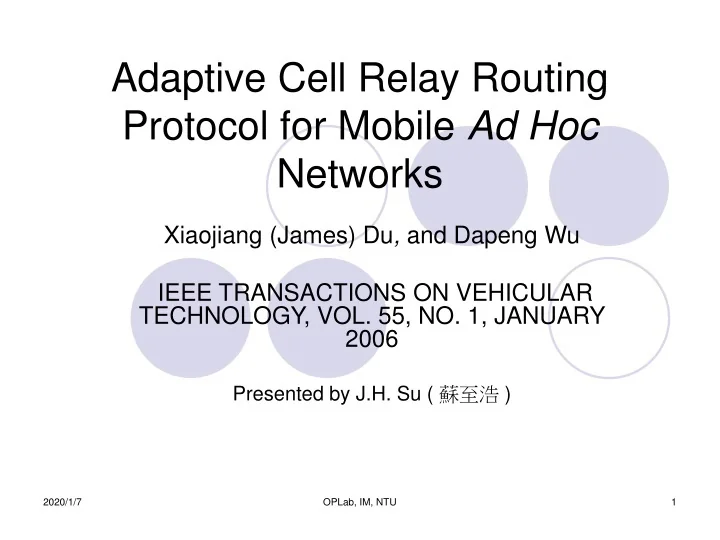 Ppt Adaptive Cell Relay Routing Protocol For Mobile Ad Hoc Networks Powerpoint Presentation