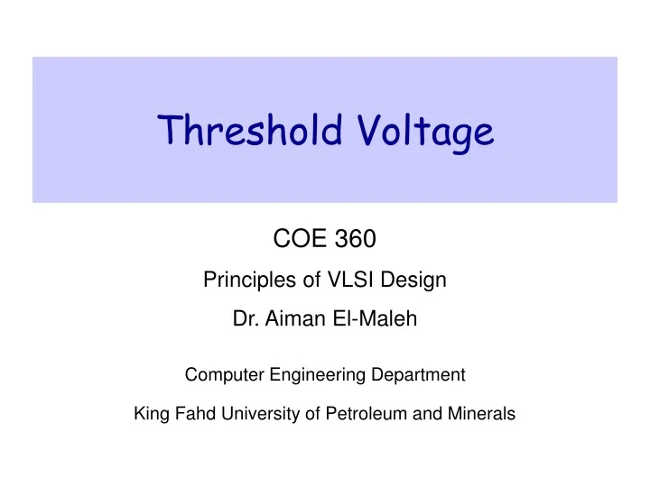 PPT - Threshold Voltage PowerPoint Presentation, free download - ID:9698689