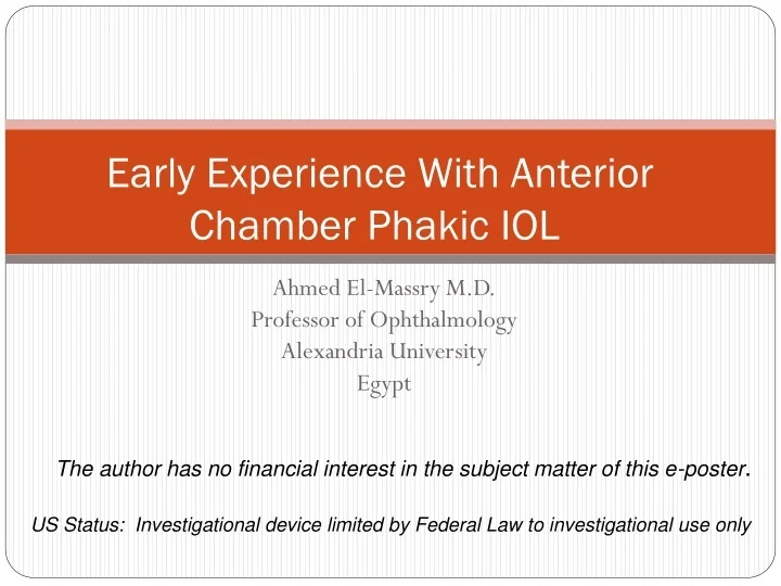 PPT - Early Experience With Anterior Chamber Phakic IOL PowerPoint ...