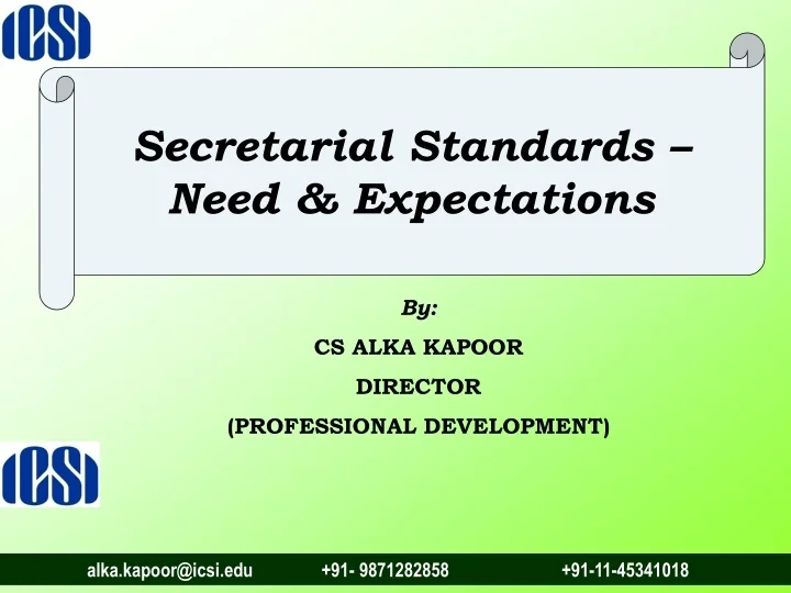 PPT - Secretarial Standards – Need & Expectations PowerPoint ...