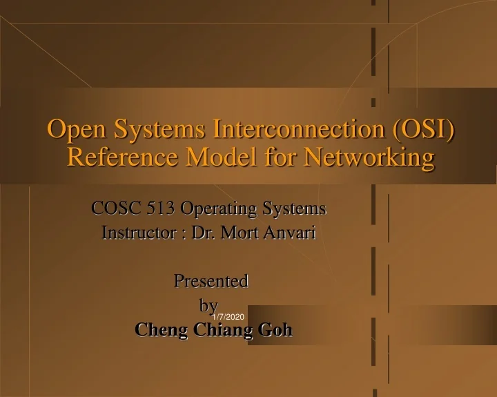 PPT - Open Systems Interconnection (OSI) Reference Model for Networking PowerPoint Presentation ...