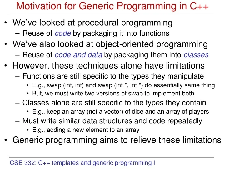 PPT - Motivation for Generic Programming in C++ PowerPoint Presentation ...
