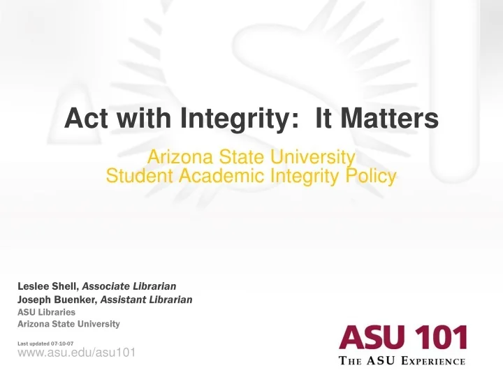 PPT - Act with Integrity: It Matters PowerPoint Presentation, free ...