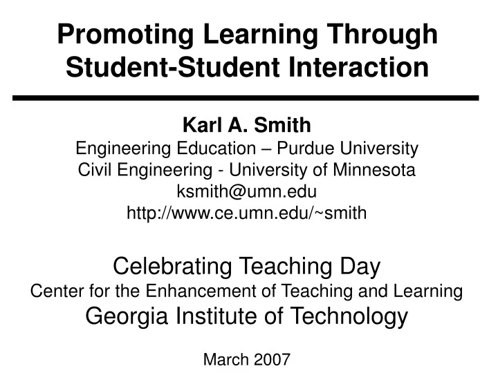 PPT - Promoting Learning Through Student-Student Interaction PowerPoint ...