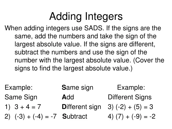 PPT - Adding Integers PowerPoint Presentation, free download - ID:9728519