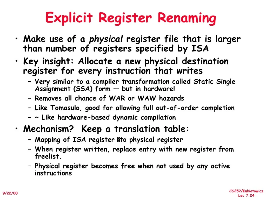 PPT - CS252 Graduate Computer Architecture Lecture 7 Reorder Buffers ...