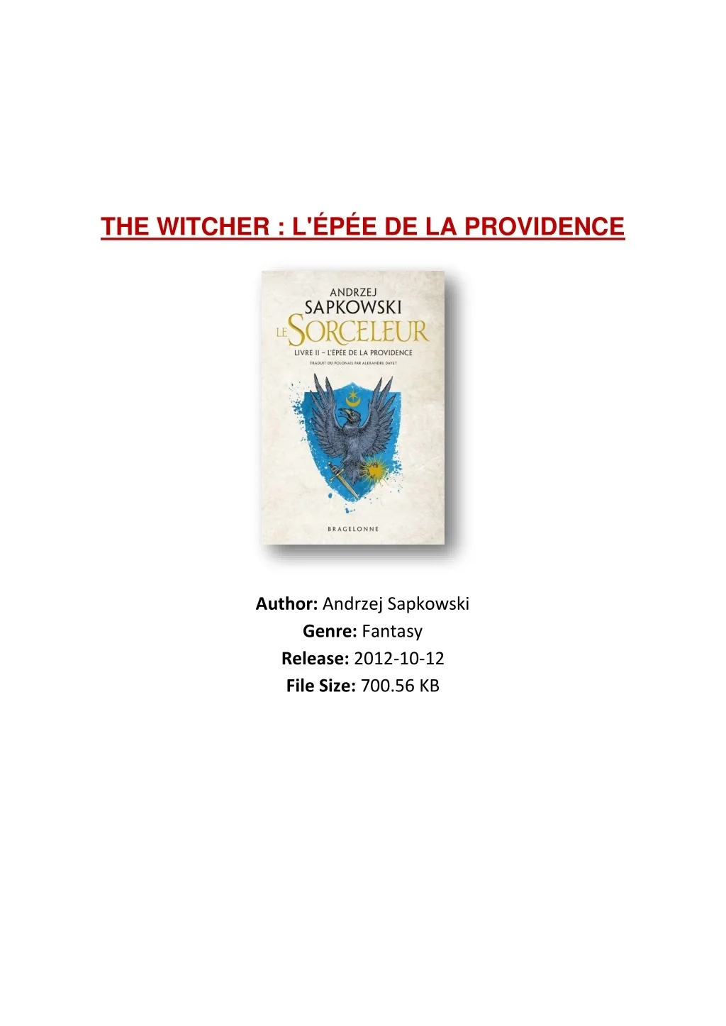 PPT - [PDF] Free Download The Witcher : L'Épée de la providence By ...