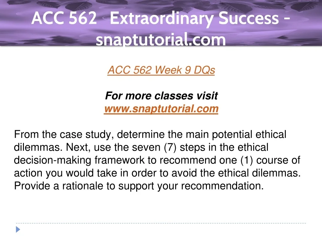 PPT - ACC 562 Extraordinary Success - snaptutorial.com PowerPoint ...