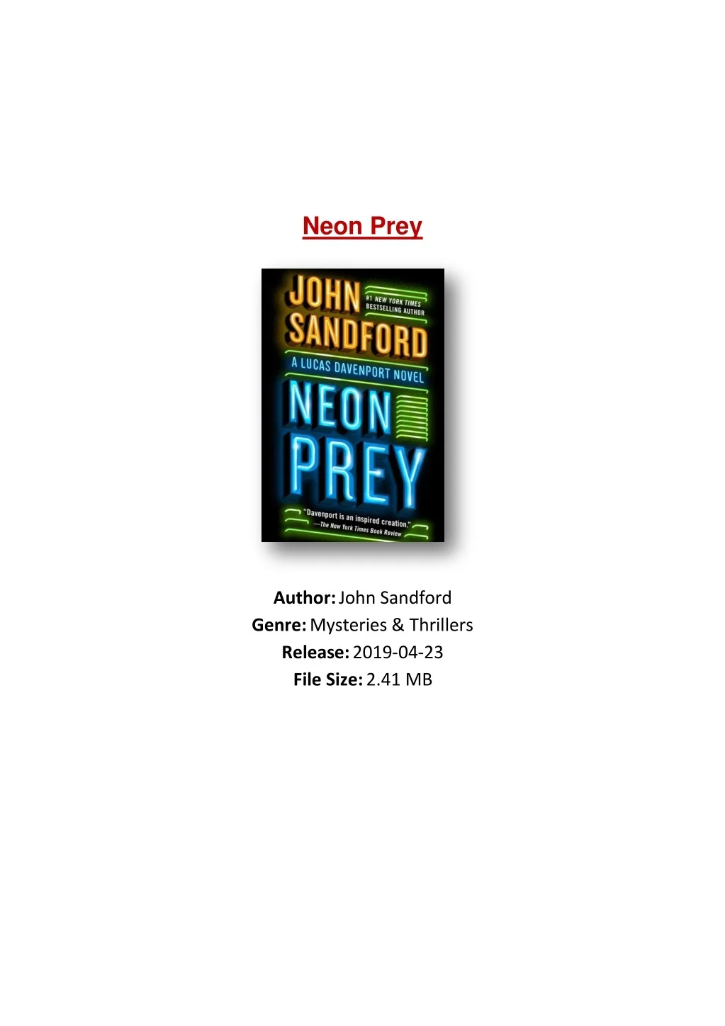 PPT - [PDF] Free Download Neon Prey By John Sandford PowerPoint ...