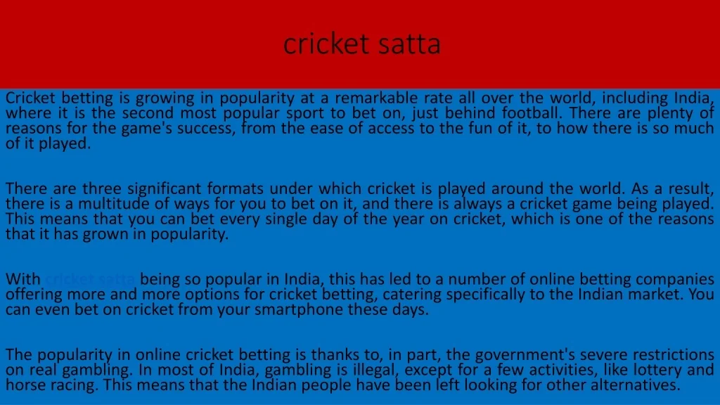 PPT - cricket satta PowerPoint Presentation, free download - ID:9910234