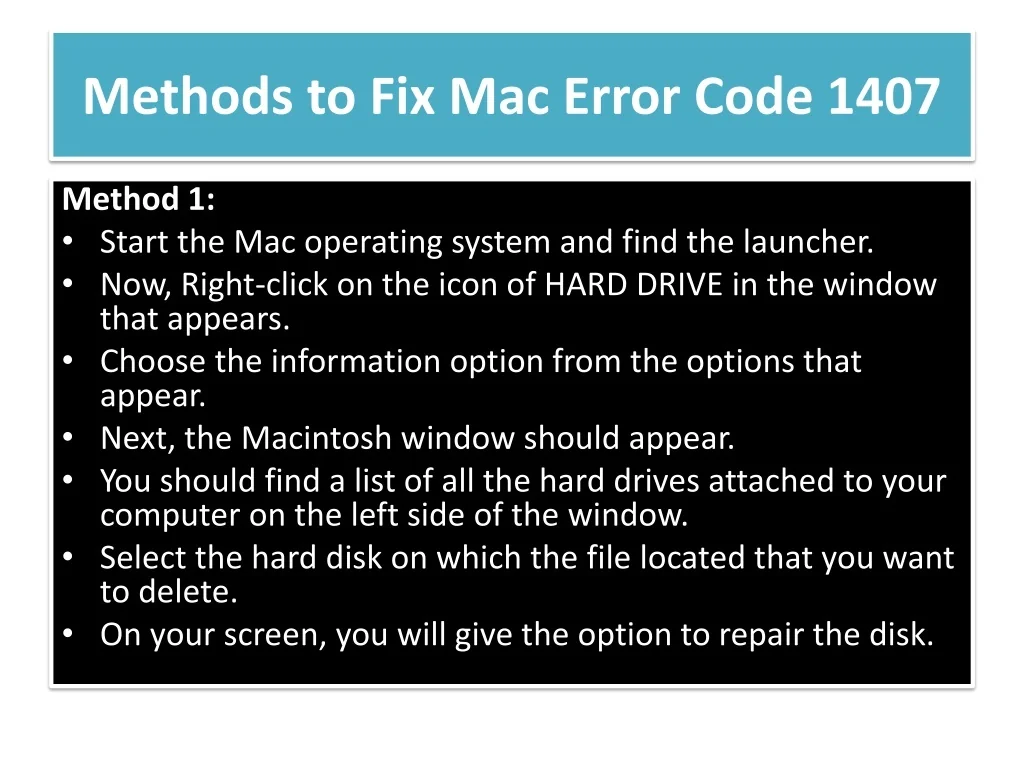 PPT Steps To Fix Mac Error Code 1407 Customer Help Care PowerPoint