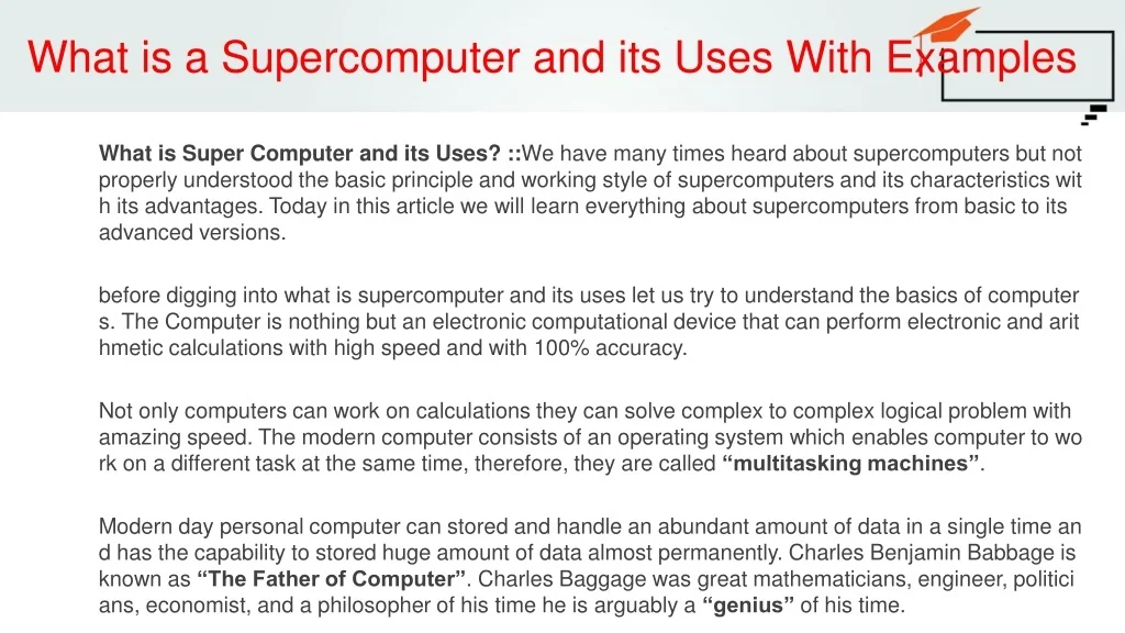 PPT What Is A Supercomputer And Its Uses With Examples PowerPoint